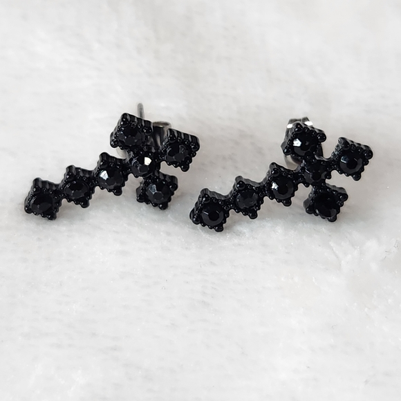 Jewelry | Y2k Black Rhinestone Cross Goth Minimalist Stud Earrings ...